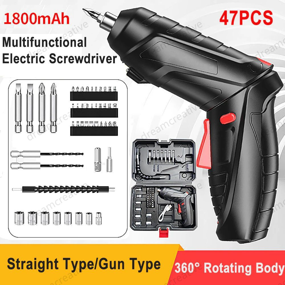 47Pcs/set 3.6V Electric Cordless Screwdriver set Cordless Electric ...