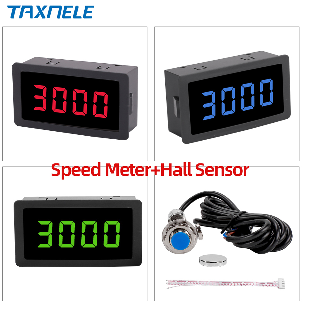 4 Digital LED Red Blue Green Tachometer Gauge RPM Speed Meter+Hall ...