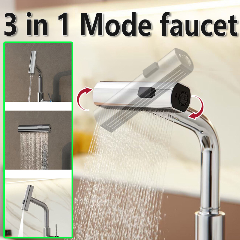 3 in1 Waterfall Kitchen Water Faucet 360° Rotation Functions Splash ...