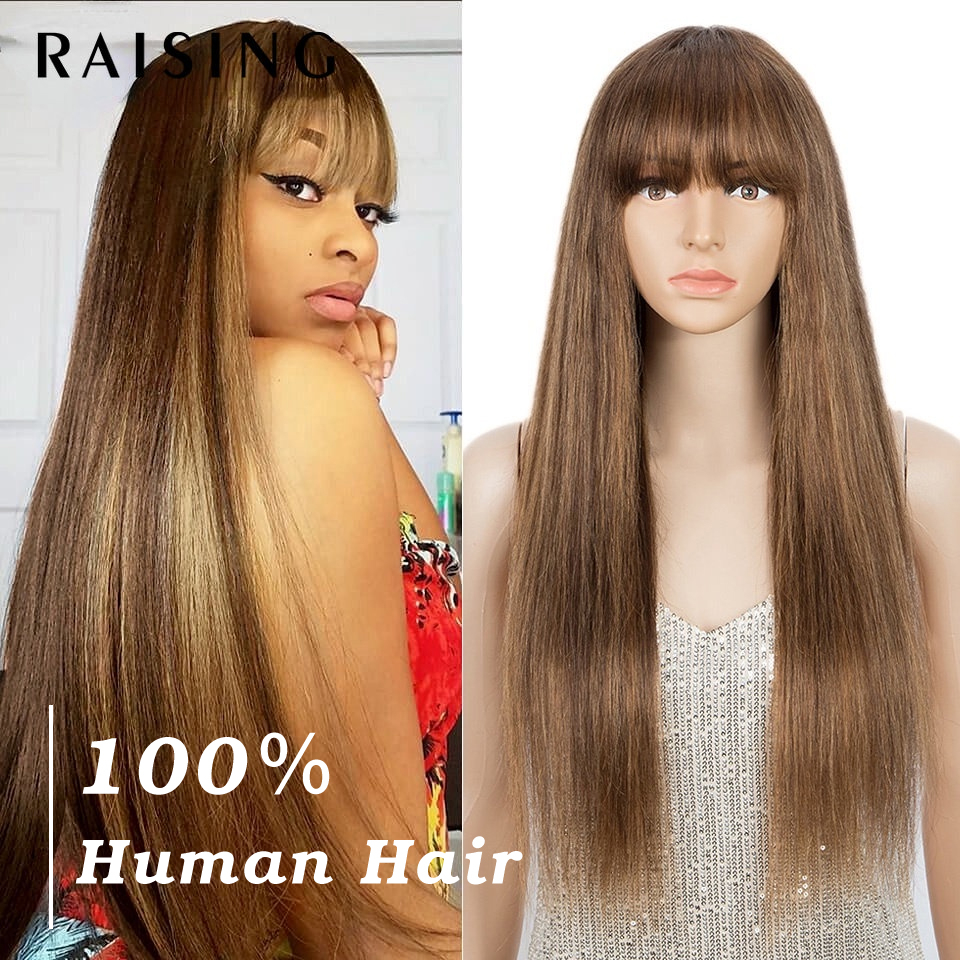 Raising Straight Highlight Human Hair Wig With Bangs Brazilian Human ...