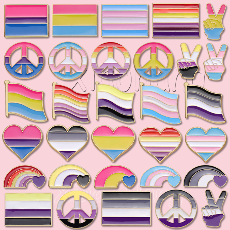 Rainbow Flag Enamel Pins Asexual Bisexual Heart Lgbtq Brooch Rainbows
