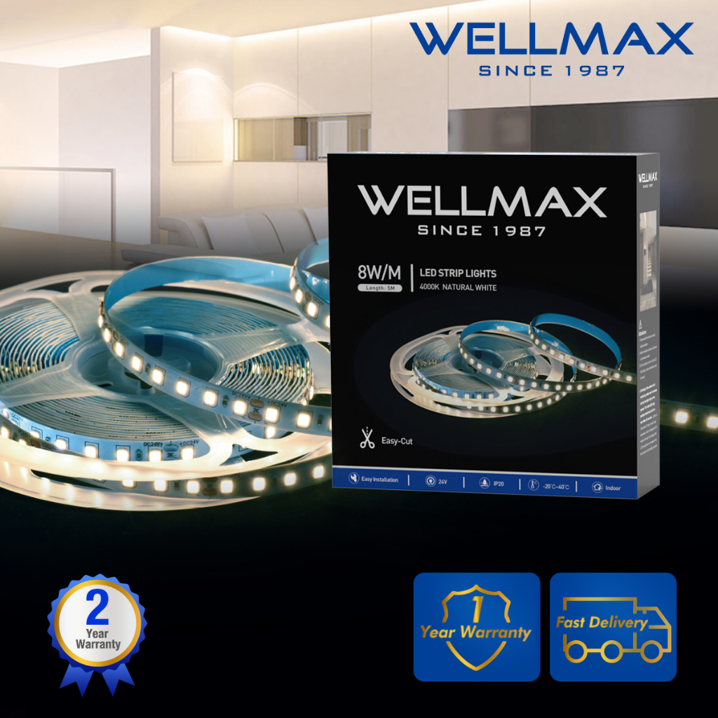WELLMAX 24V LED Strip Lights 5M Cuttable Rope Lights for DIY Bedroom ...