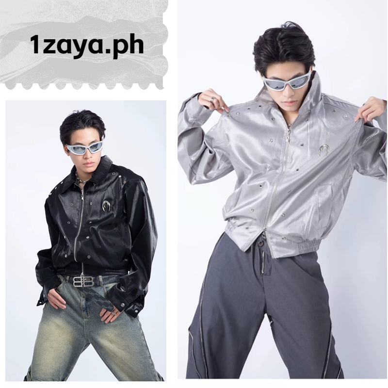 Silver Premium Shoulder-Padded Jacket For Men Trendy-Style Korean ...