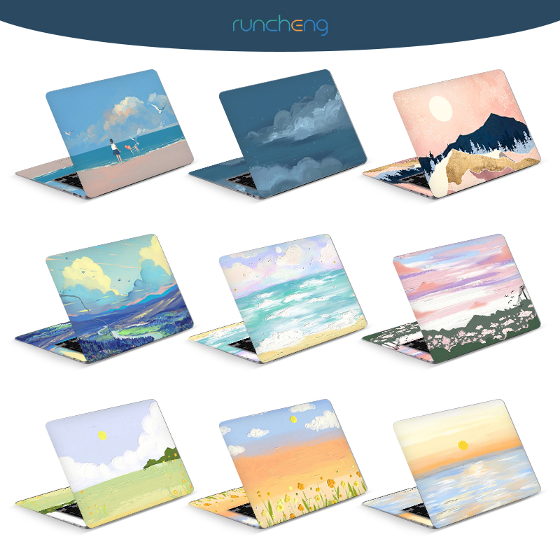 【2pcs】 Diy Laptop Cover Sticker Landscape Oil Painting Sky Design ...