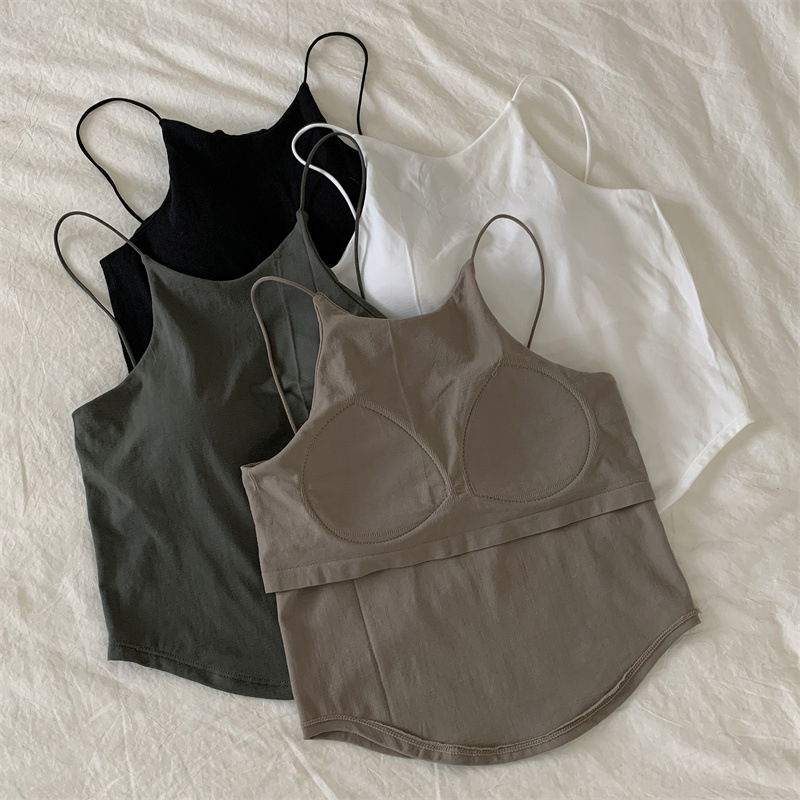 Sexy suspender crop top with chest pads solid color tight vest for ...