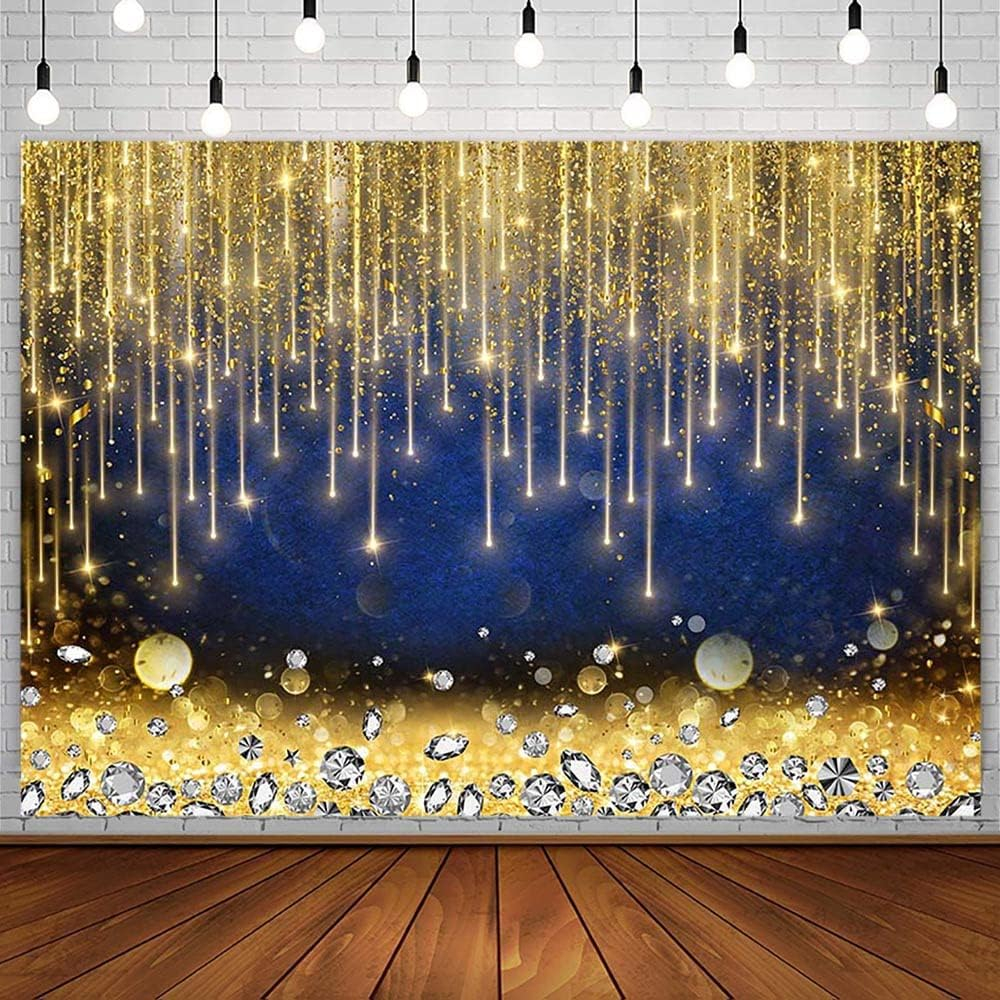 7x5ft Royal Blue Gold Glitter Photography Backdrop Gold Bokeh Spot Diamond Birthday Homecoming ...