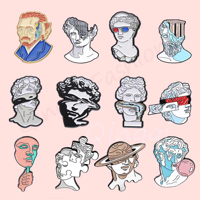 Art Sculpture Enamel Pins Brooches Statue Human Head Brooch Lapel Pin ...