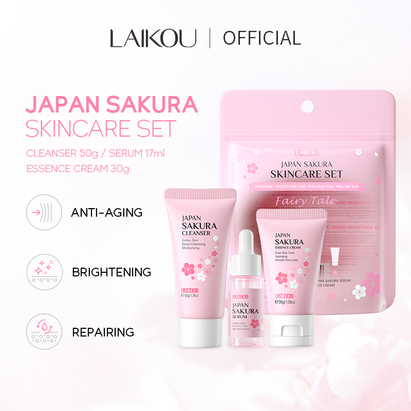 LAIKOU Sakura Skincare Set 3pcs/pack Cleanser Serum Facial Cream Skin ...