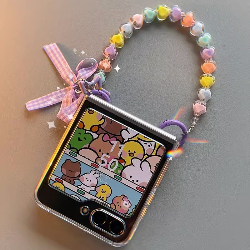 Clear shockproof phone case with bow and chain decoration for Samsung ...