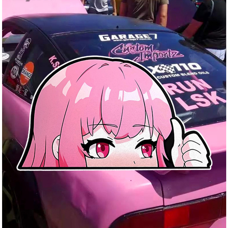 Universal JDM Pink Noise Reflective Car Sticker Cartoon Pink Girl ...
