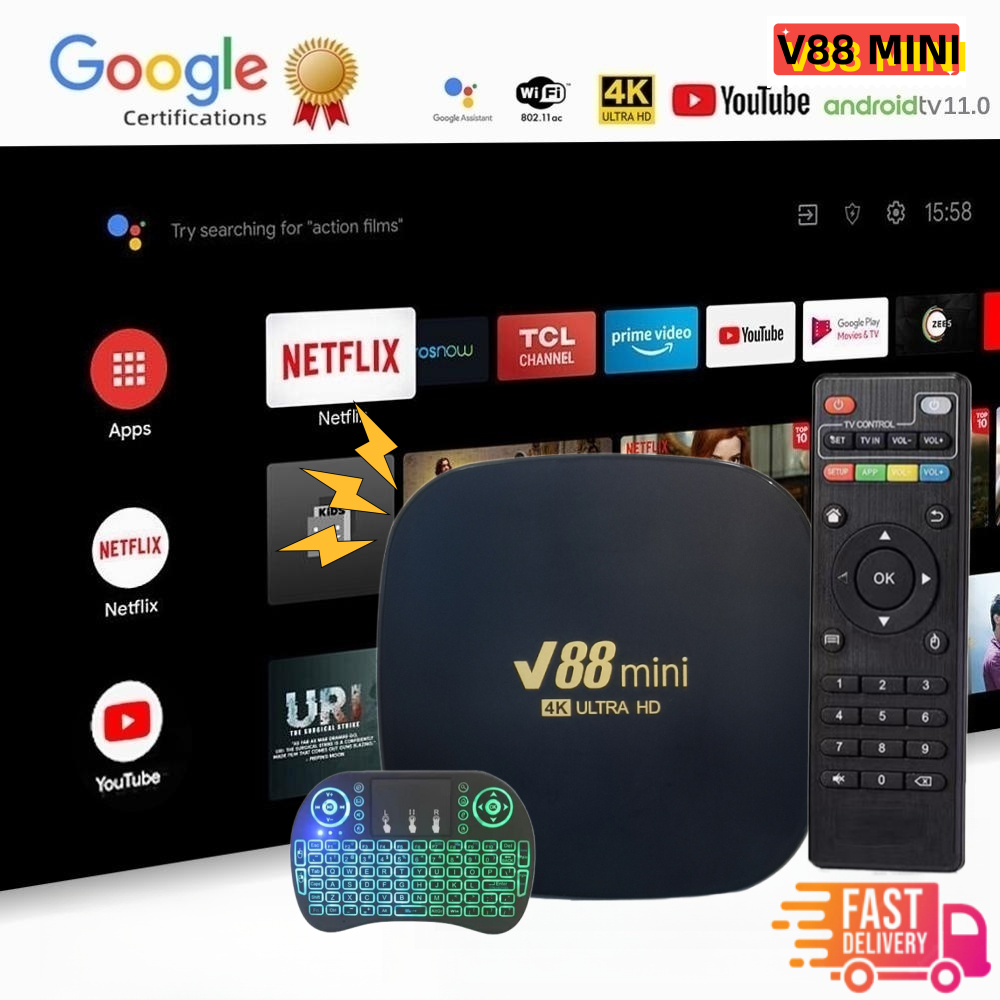 Top smart TV box V88 mini 8k HD Android 8gb+128gb H.265TV | Shopee Philippines