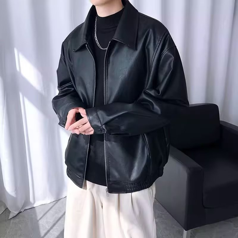 Korea Matte Black All-Match Leather Jacket American Retro Short Leather ...