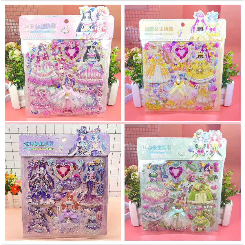 Children's Princess Dressing Sticker Double Layer Lace Dress Dress ...