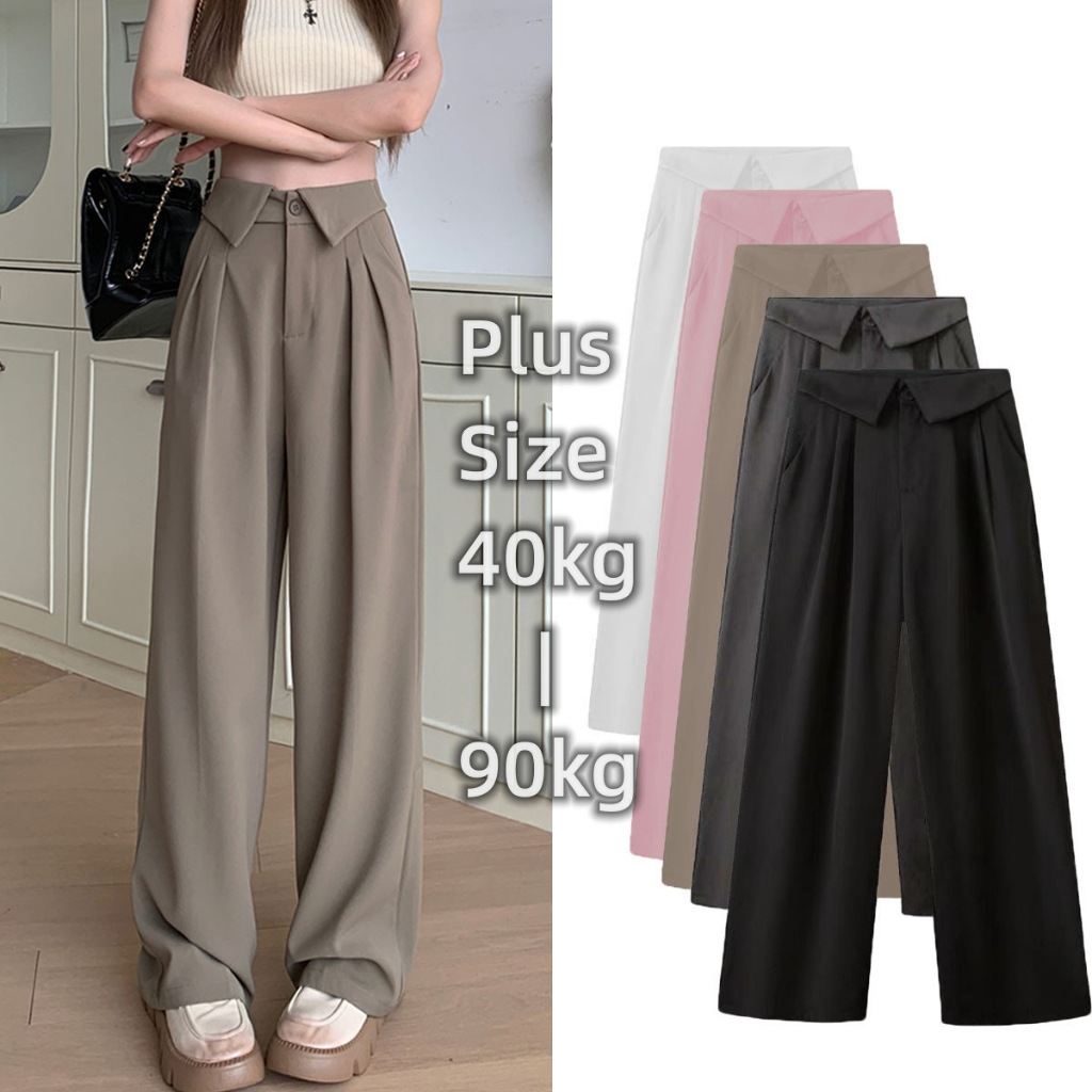 Lenbach Plus Size Waist S-6XL Korean Fashion Wide Leg Pants High Waist ...