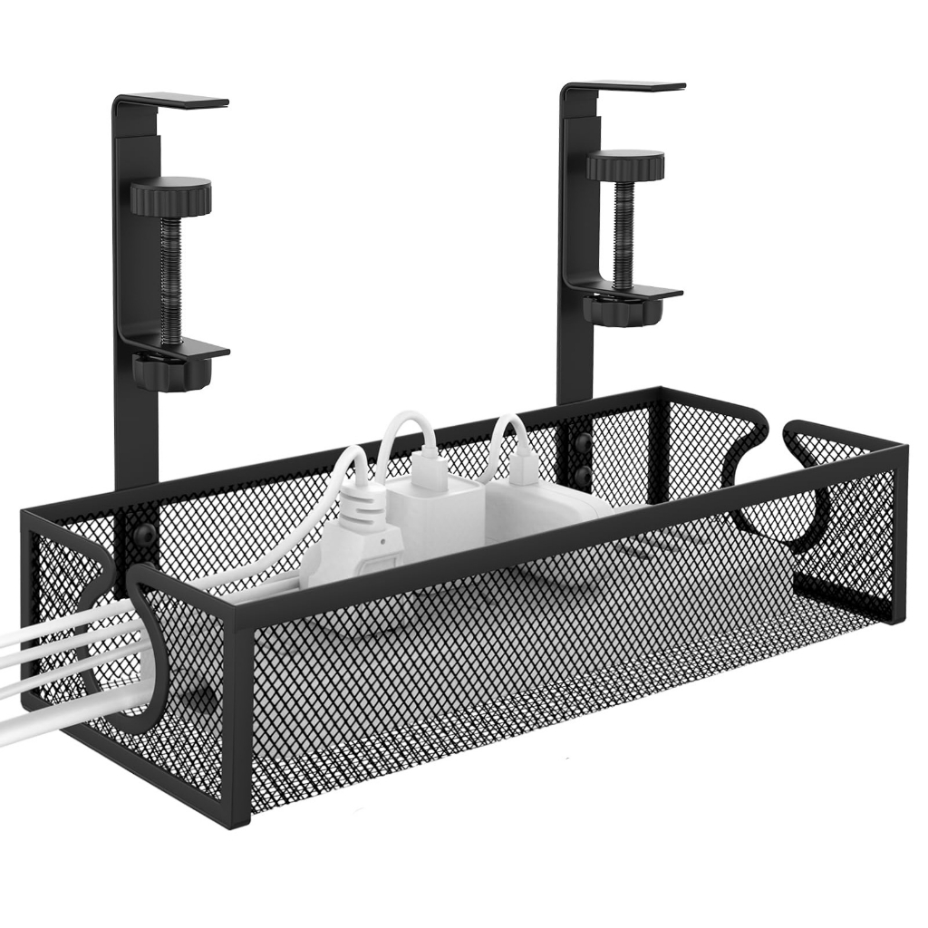 Under Desk Cable Management Tray, No-Drill Mesh Table Cable Basket for Managing Cables and Power ...