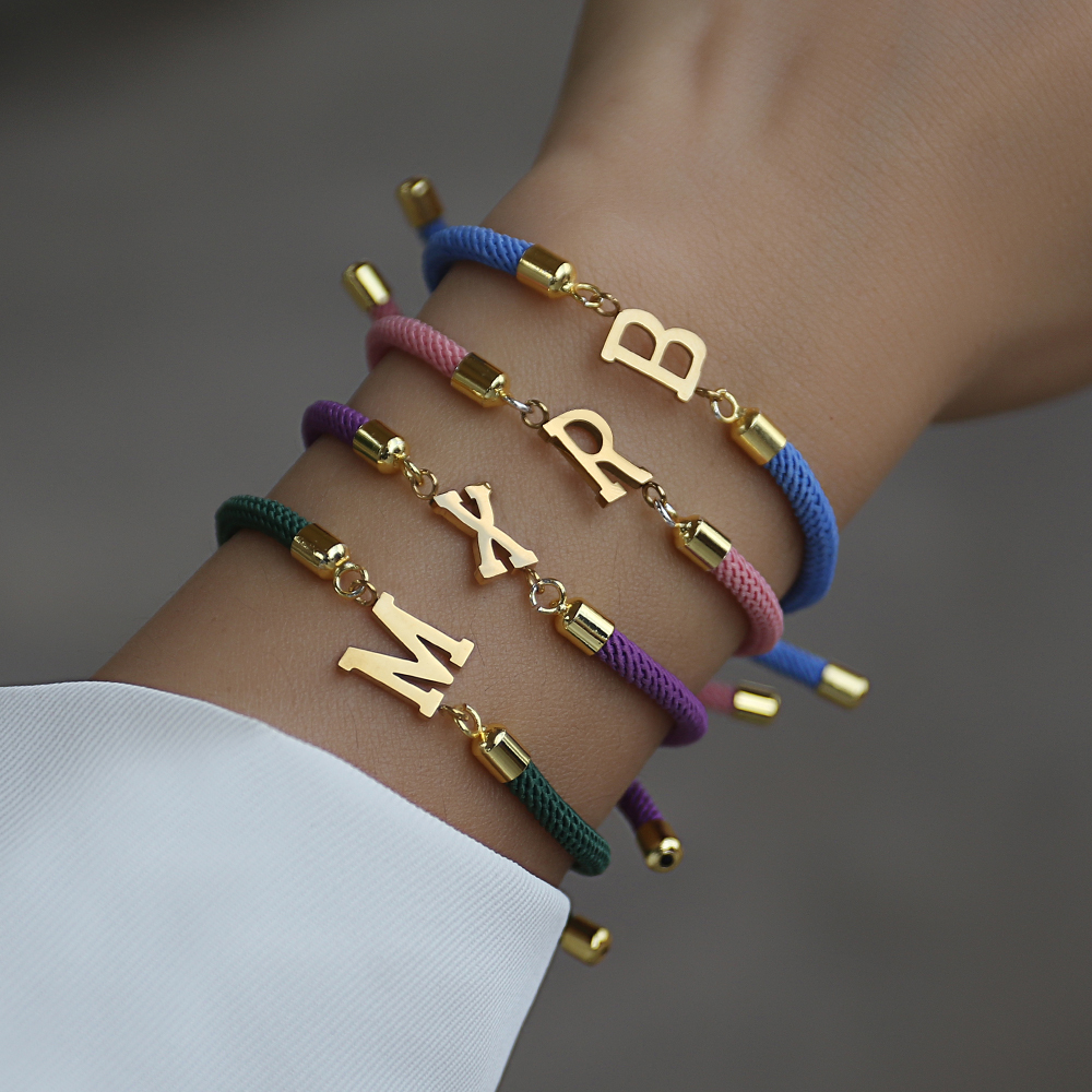 Fashion A-Z Initial Letter Bracelets For Women Adjustable Rope Charm ...