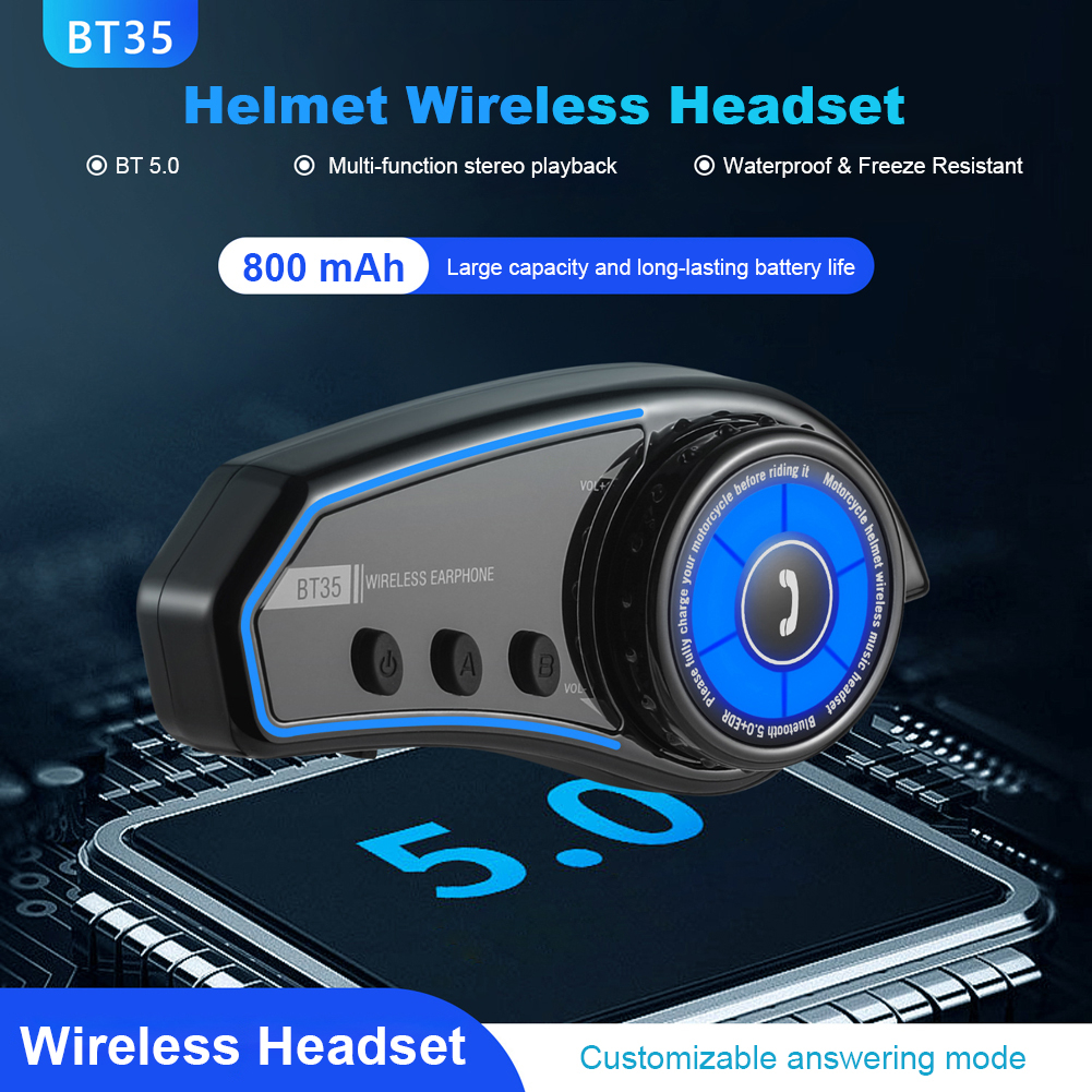 Motorcycle Helmet Headset 800mAh BT35 Bluetooth 5.0 Stereo Earphone with Ambient Light Wireless ...