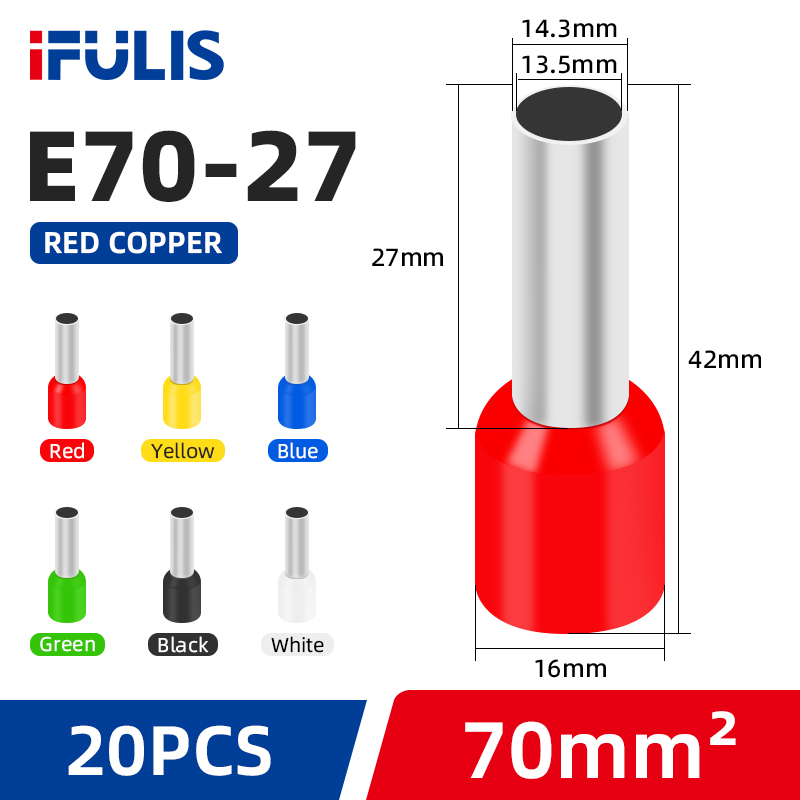 VE European Wire Connector Terminal Pin Tube Wiring E0308 E16-12 E25-16 E35-16 E50-20 Insulated ...
