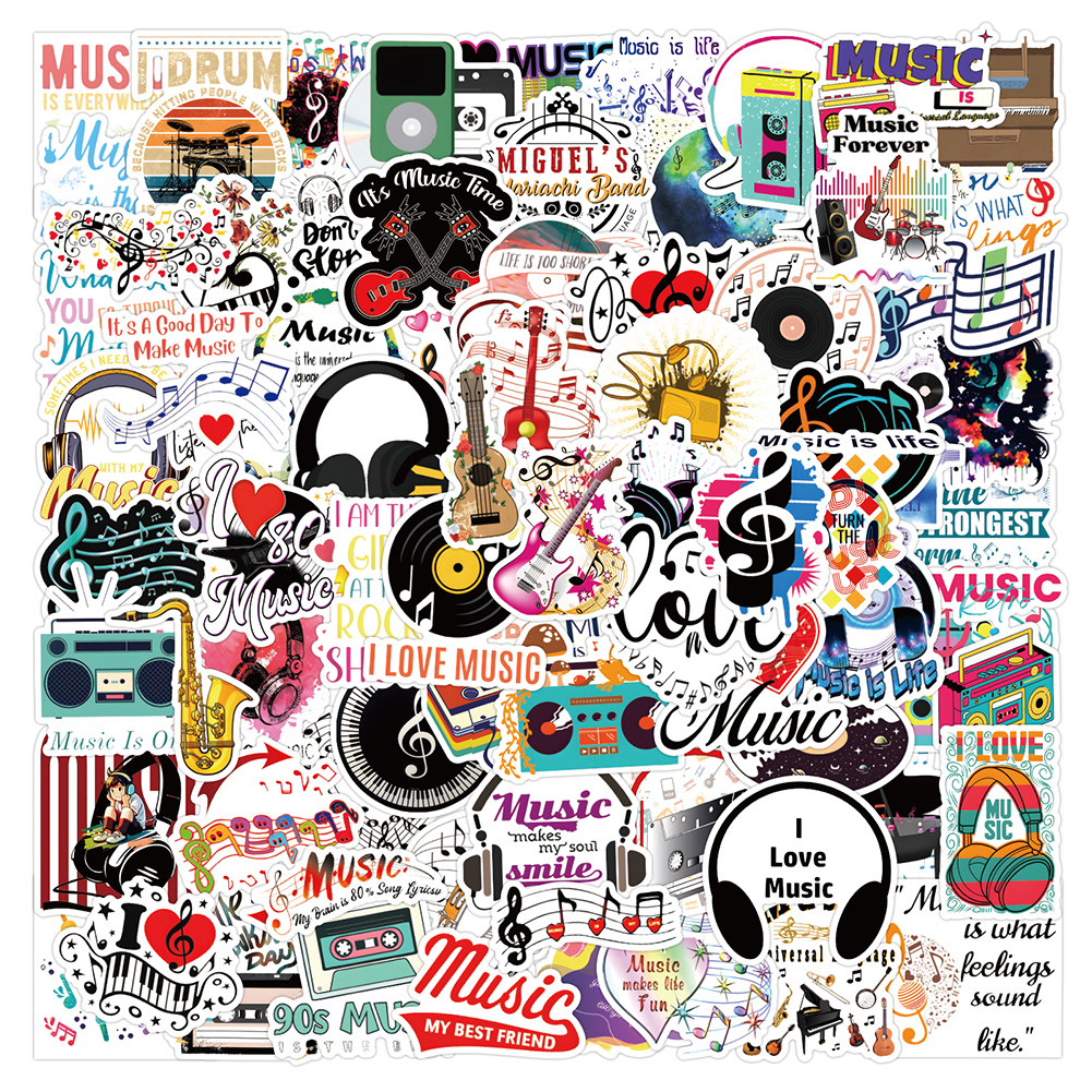 100pcs Cute Music Sticker Pack Waterproof Vinyl Stickers DIY for Water ...