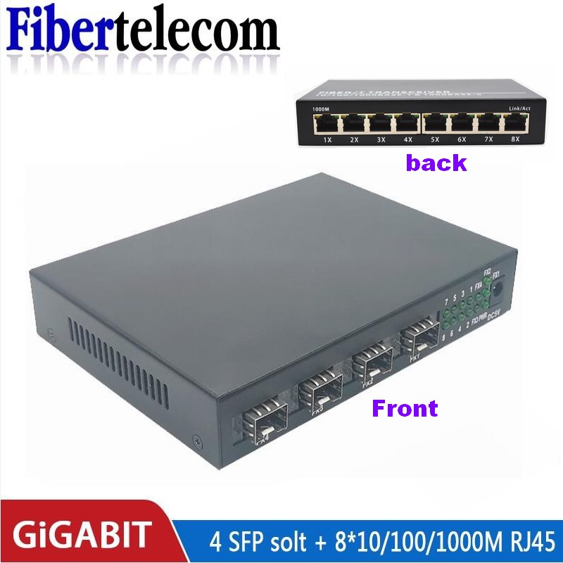 Gigabit Fiber Switch Optical Media Converter Ethernet Single Mode 8 ...