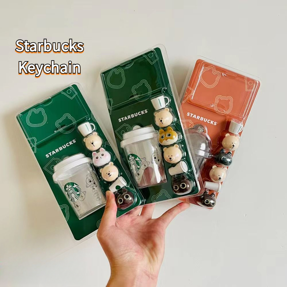 [LC] Keychain cartoon cute bear keychain set starbucks keychain couple ...