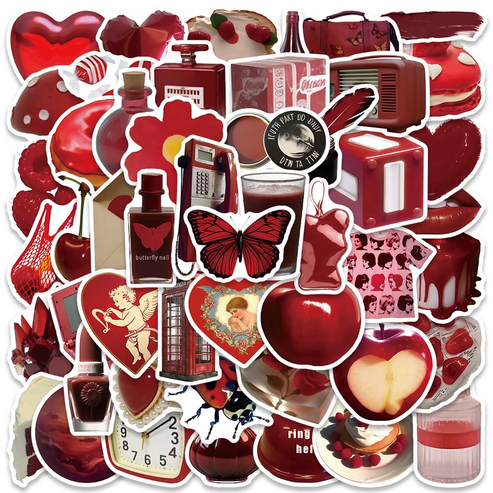 50Pcs Cartoon Cute Red Cartoon Waterproof Sticker Skateboarding ...