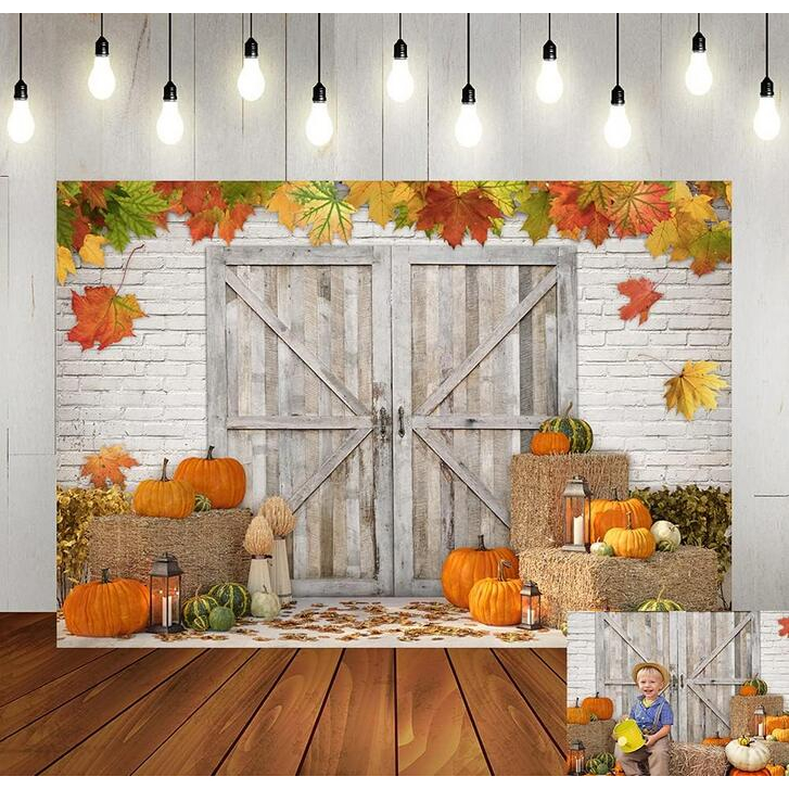 5X3ft Autumn Pumpkin Farm Photography Backdrop Thanks-Giving Day White ...