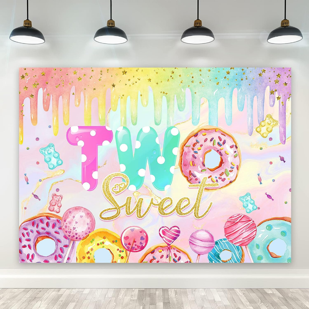 7x5ft Two Sweet Donut Birthday Backdrop for Girls Sweet Candy Second ...
