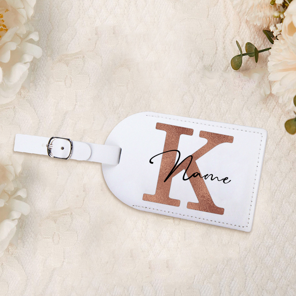 Personalised Initial with Name Monogram Luggage Tag PU Leather for Suitcase Baggage Handbag Tags ...