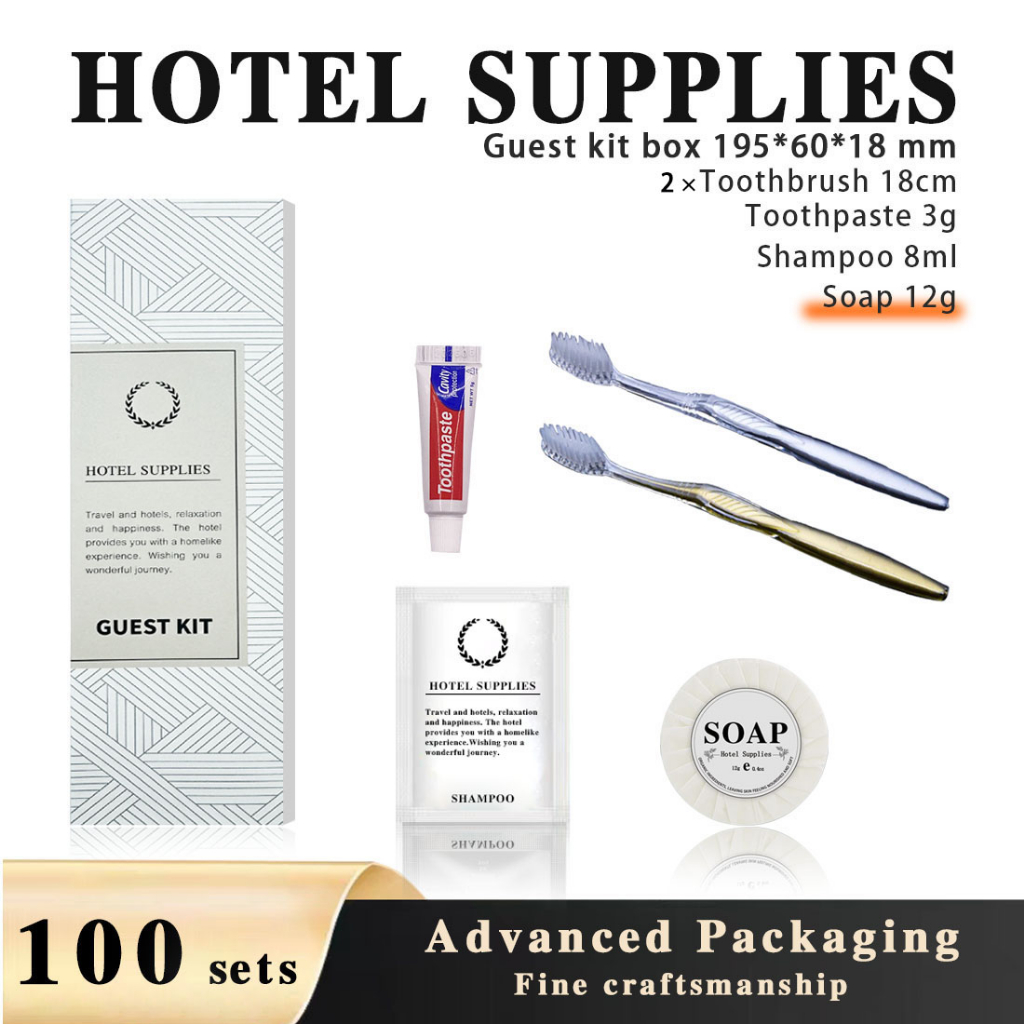 100 Sets Guest Kit Hotel Supplies with Shampoo Soap Toothpaste ...