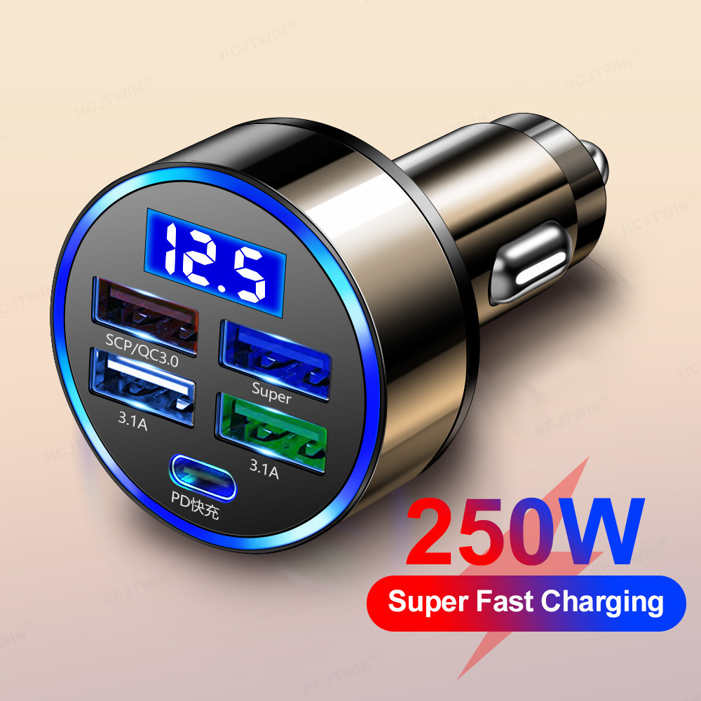 5 USB Port Car Charger Voltage Meter 250w Car Battery Monitor Voltmeter ...