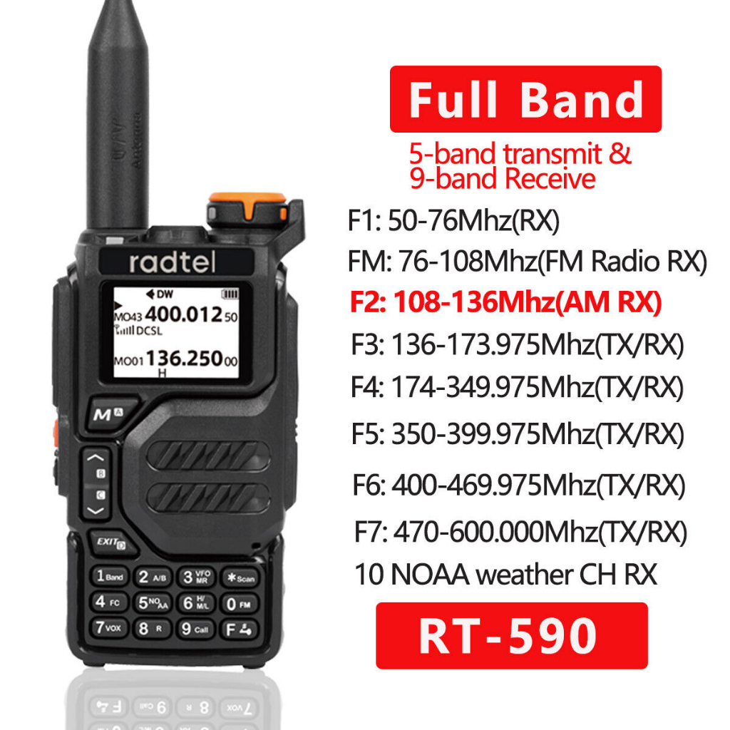 Radtel RT-590 Air Band Amateur Radio 50-600MHz with NOAA Channel AM ...