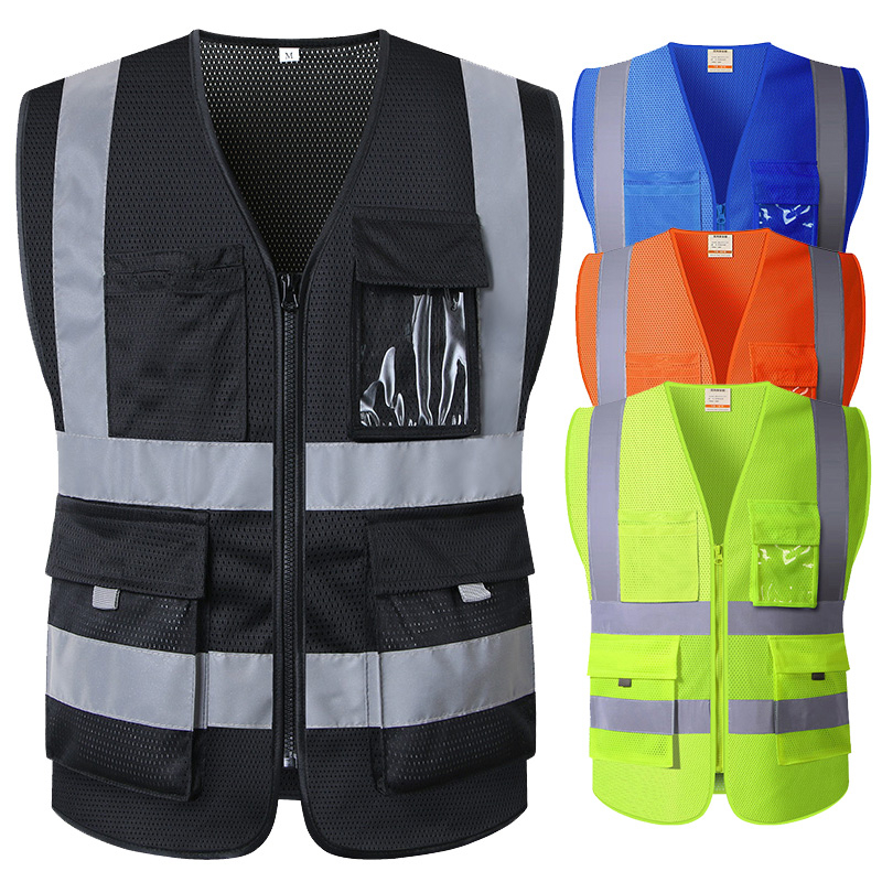 Black Reflective Vest High Visibility Mesh Hi Vis Reflector Jacket ...