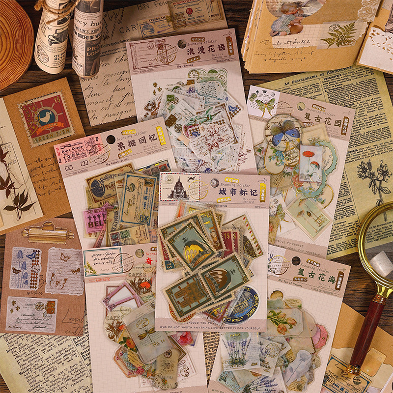 40 PCS Time Post Office pocket sticker package Creative children's ...