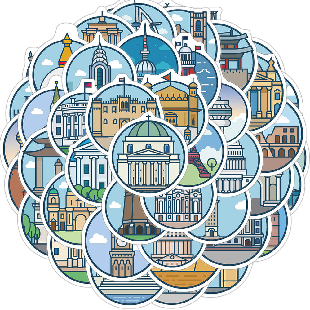 [Large Stickers]50pcs Cartoon World Famous Building Stickers Aesthetic ...