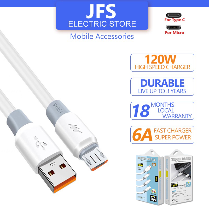 JFS 6A Fast Micro USB Charger 120W Fast Charging Wire Data Cord Mobile ...