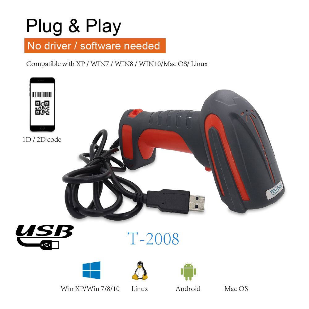 TEKLEAD IP68 CMOS 2D QR Barcode Scanner USB Wired Support Virtual ...