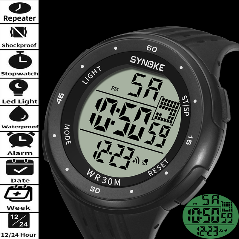 Synoke Fashion Big Size Dial Men's Digital Sport's Watch 30M Waterproof ...