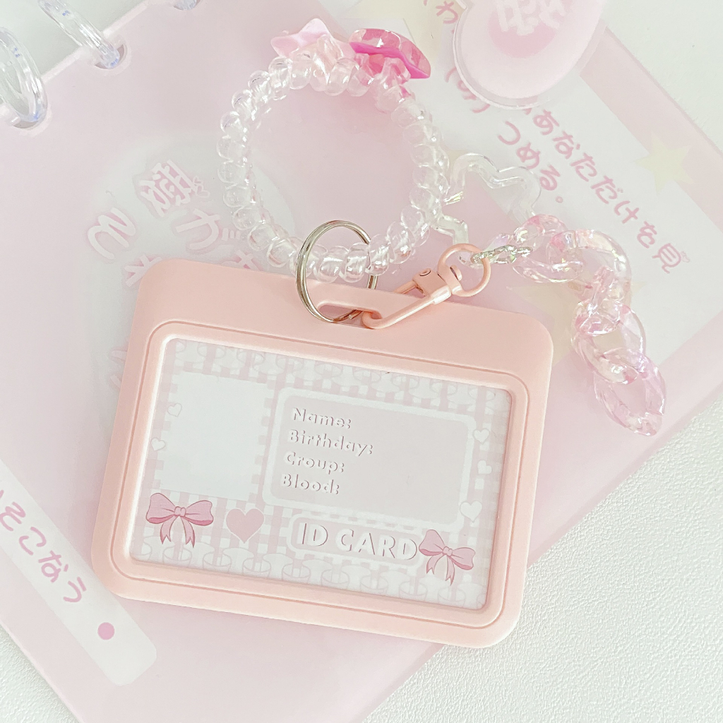 Steve Light Pink Students ID Card Holder Keychain School Card Meal Card ...