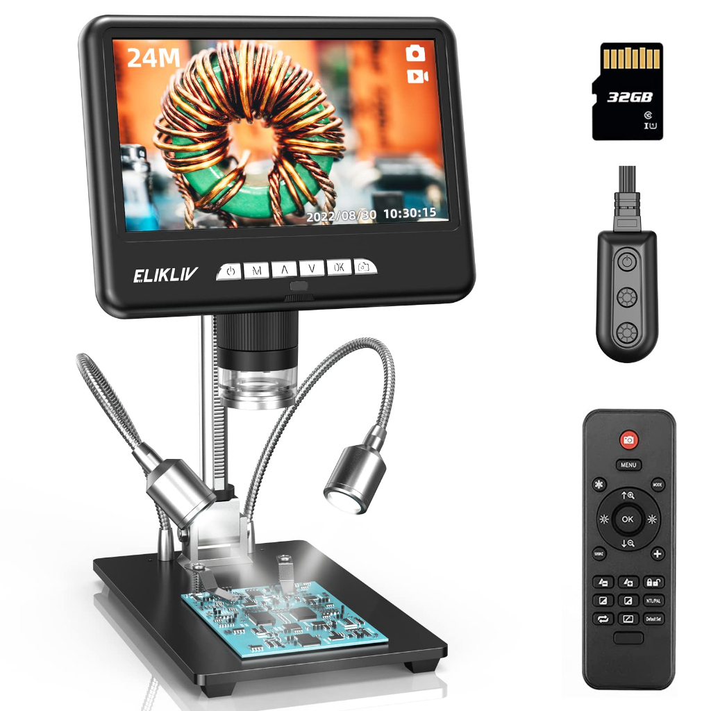 EDM401 7" IPS Digital Microscope with 32GB TF Card 1200X, 2K Coin ...