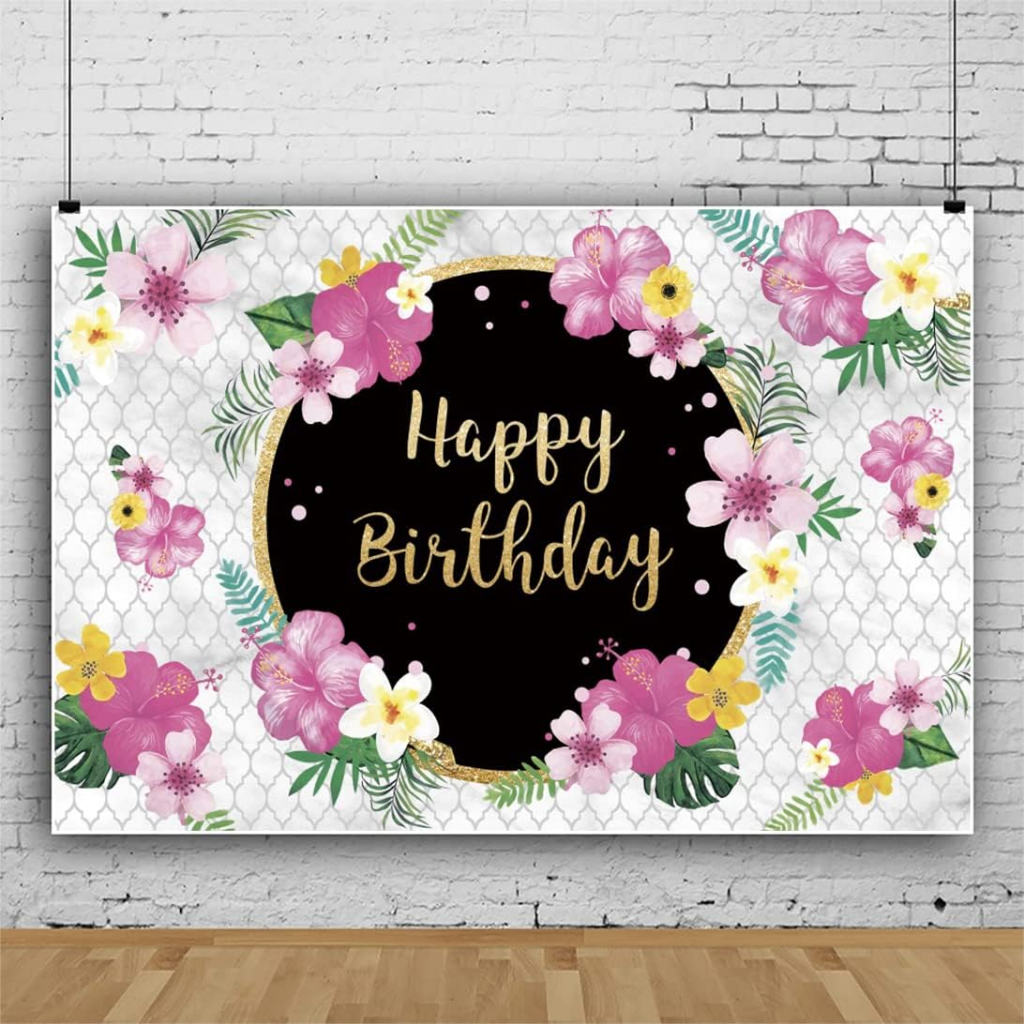 5x3ft Flowers Happy Birthday Backdrops for Women Pink Rose Flowers and ...