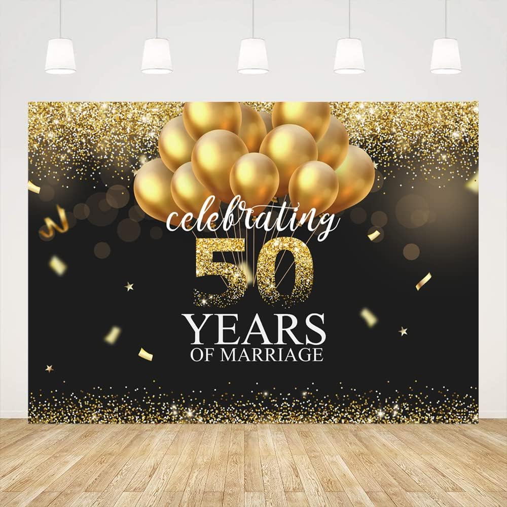 Celebrating 50 Years of Marriage Photography Backdrop Black and Gold ...