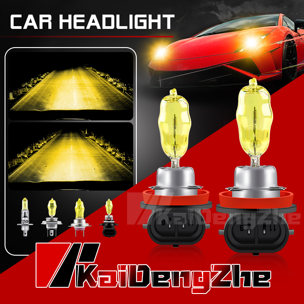 2Pcs Yellow Halogen Bulb H1 H3 H4 H7 H9 H11 9005 9006 Car Halogen Fog Light 100W 12V 2800K ...