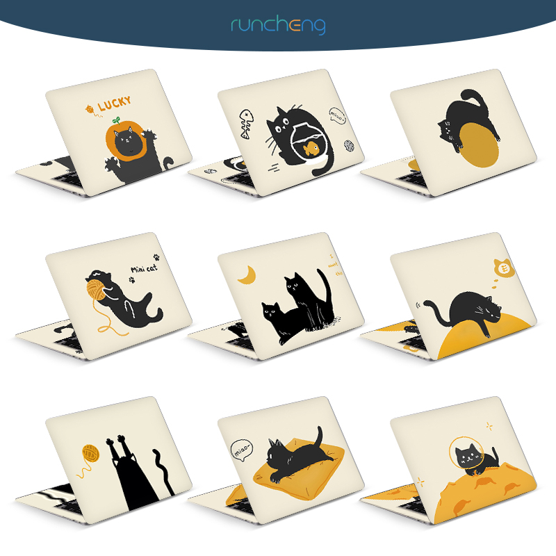 【2pcs】 Laptop Cover Sticker Cute Cartoon Little Black Cat Laptop Office ...