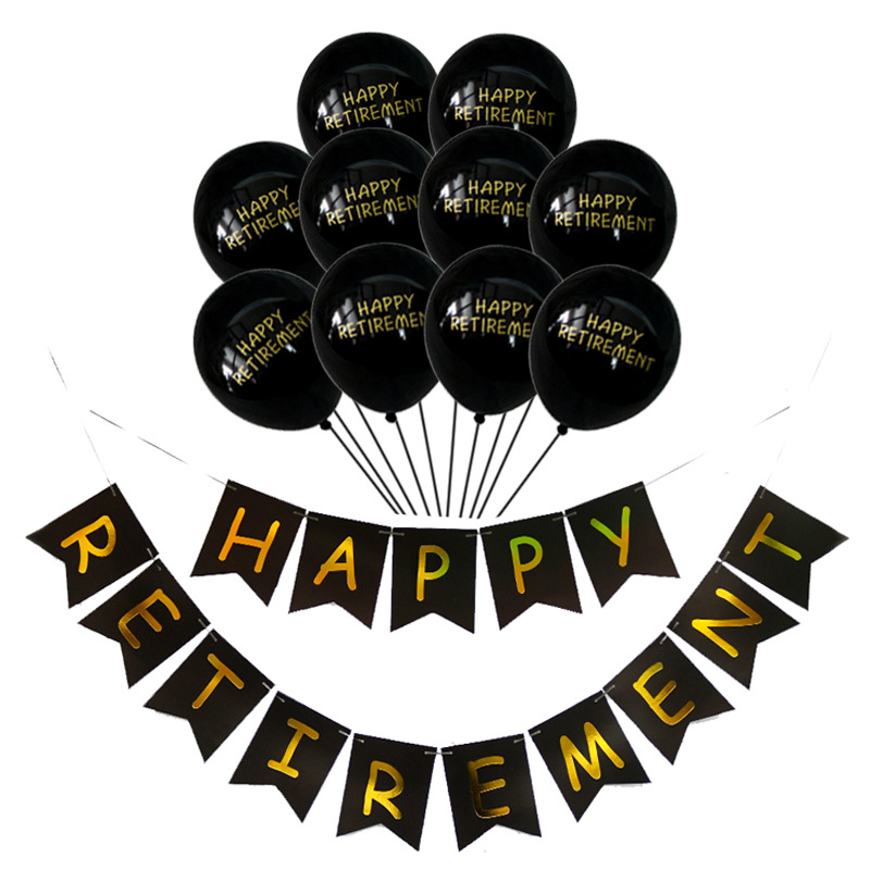 HAPPY RETIREMENT banner black Happy Retirement Balloons 10 inch latex ...