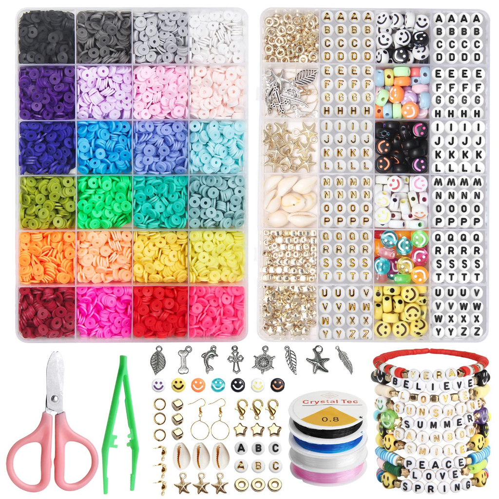 7048 Pcs Clay Beads Bracelet Making Kit, 24 Colors Flat Round Polymer ...