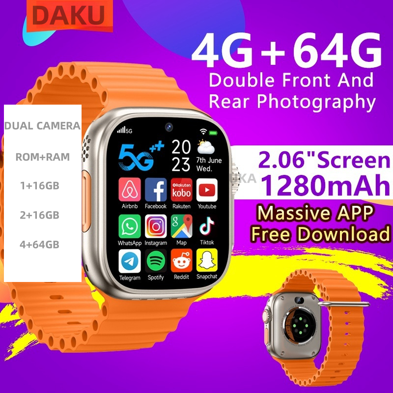 Top 4G ultra Smartwatch Net 64G Rom Android 9.0 GPS SIM Video call ...