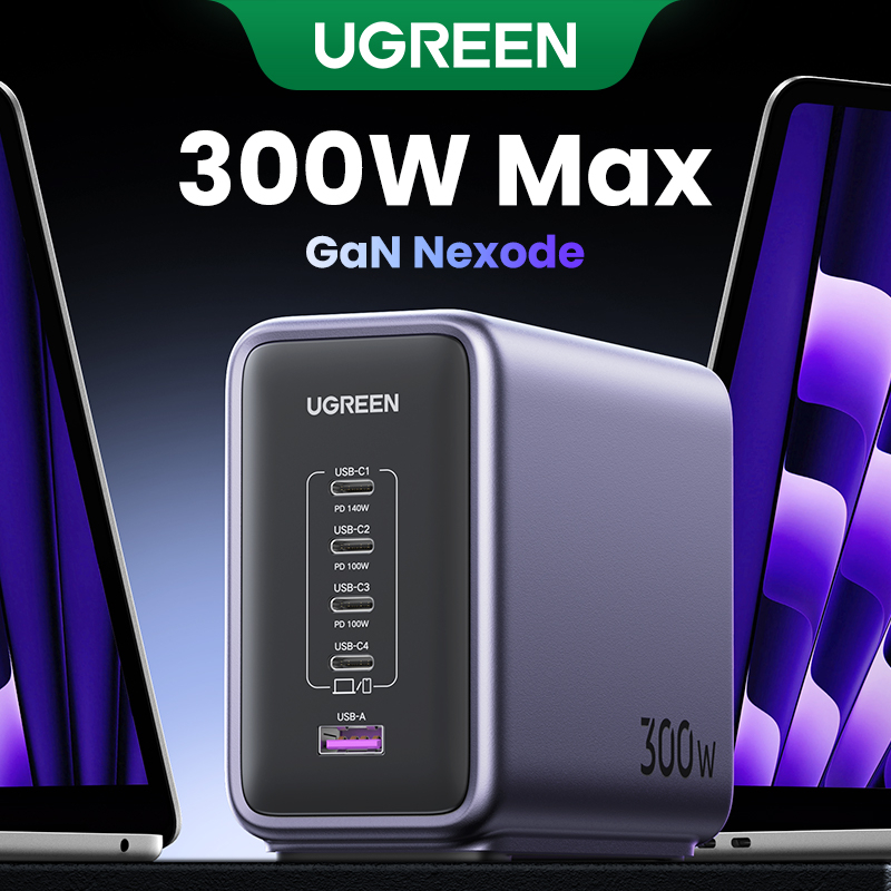 UGREEN 300W USB C Charger, Nexode GaN 5 Ports Desktop Charging Station, 140W Max Single Port PD3 ...