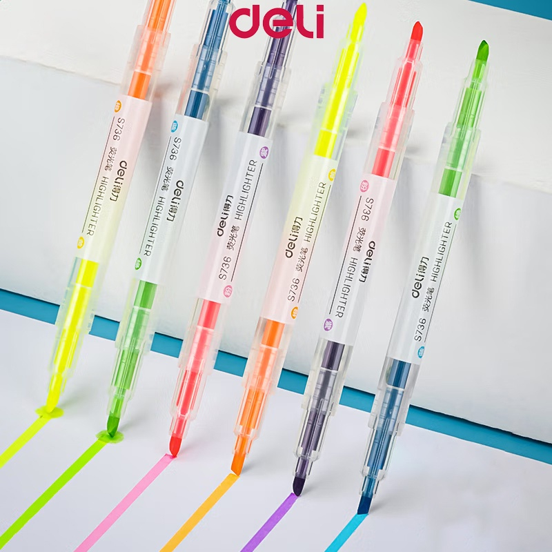 Deli 6 Colors Double Head Highlighter Pen | Shopee Philippines
