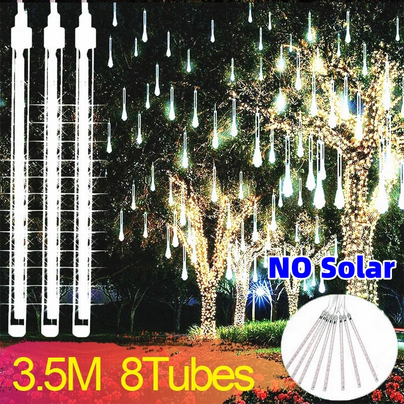 【COD】Solar/Plug in LED Meteor Shower Rain Lights Falling Raindrop Fairy ...